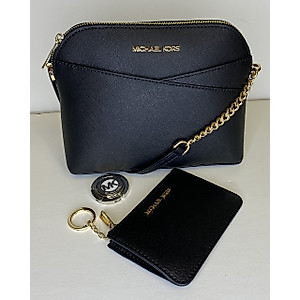 Michael Kors MICHAEL Michael Kors Jet Set Travel MD Dome XCross Crossbody bundled SM TZ Coinpouch Purse Hook (Black)