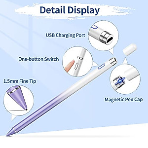 Stylus Pen for iPad, Active Stylus Pen for Touch Screens with Fine Point Tip & Magnetic Cap, Compatible with Apple iPad, iPhone, Android, Tablet and Other Capacitive Touch Screen (White Purple)