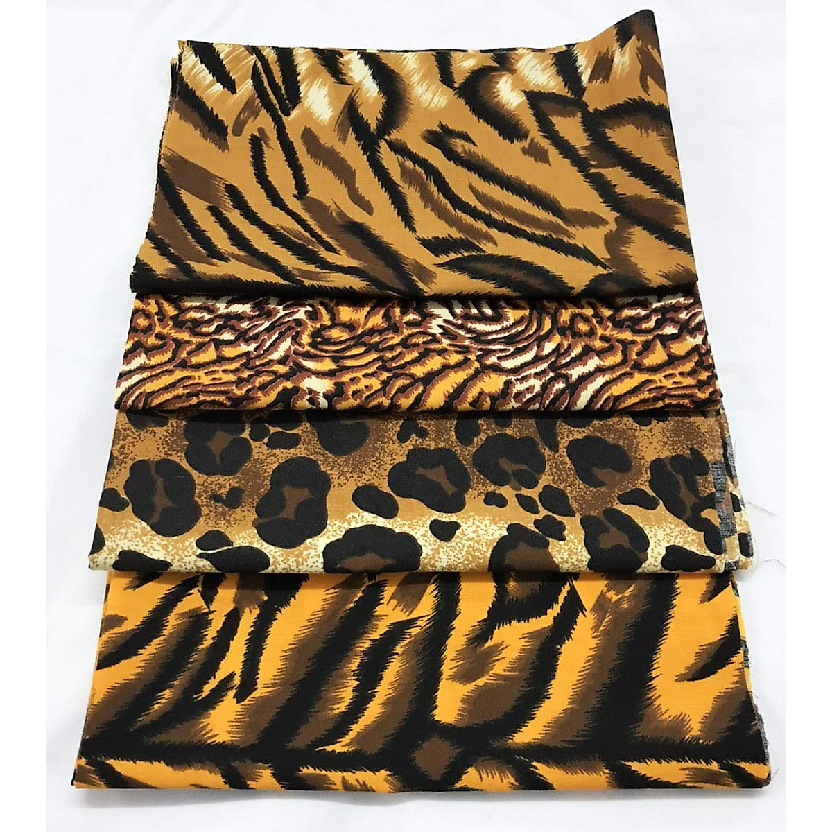 AMORNPHAN Set of 4 Tiger Leopard Animal Pattern Printed Cotton Quilting Fabric Bundle for Patchwork Needlework DIY Handmade Sewing Crafting Scrapbooking Precut 18 x 22 Inches (Set of 4 Pieces)