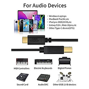 CableCreation USB B to USB C Printer Cable 6.6 FT, USB C to USB B Printer Cable for MacBook Pro, Air, USB C MIDI Cable for Yamaha Casio Digital Piano MIDI Controller DJ Controller, 2M Black