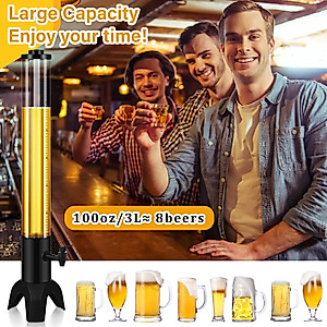 2 Pack Beer Dispenser 3 Liter/ 100oz Beverage Tower Dispenser Clear Tabletop Liquor Juice Margarita Drink Tower Dispenser with Removable Ice Tube and LED Light for Home Bar Party Outdoor