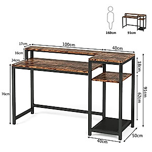 Tribesigns Computer Desk with Storage Shelves & Monitor Stand, PC Study Writing Desk, Industrial, Wood and Steel Frame, Workstations for Home Office