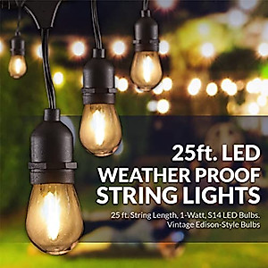Newhouse Lighting Outdoor String Lights with Hanging Sockets | Weatherproof Technology | LED | Heavy Duty 25-Foot Cord | 9 LED Filament Lights Bulbs Included (1 Free Replacement!)