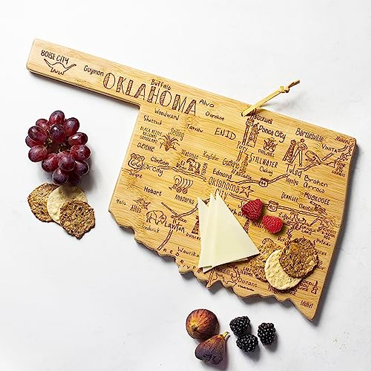 Totally Bamboo Destination Oklahoma State Shaped Serving and Cutting Board, Includes Hang Tie for Wall Display