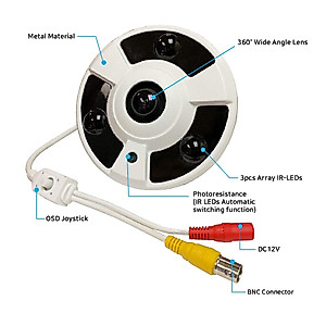 VIEWISE Analog HD 5MP 360 Degree Security Surveillance Camera Fisheye 1.7mm Lens Wide Angle Panoramic Security Indoor Dome Camera 2 in 1 (TVI/AHD) IR 15FT Nightvision DC12V (2592 X 1944)
