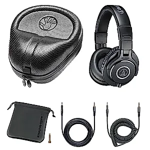 Audio-Technica ATH-M40x Professional Studio Monitor Headphones + Slappa Full Sized HardBody PRO Headphone Case (SL-HP-07)