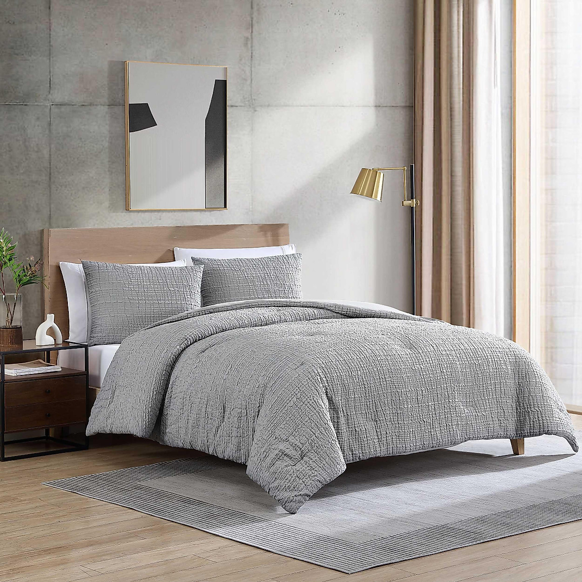 Kenneth Cole - Full/Queen Duvet Cover Set, Soft Bedding with Matching Shams, Embossed Modern Home Decor, Oeko-Tex Certified (Serenity Wavy Lines Grey, Full/Queen)
