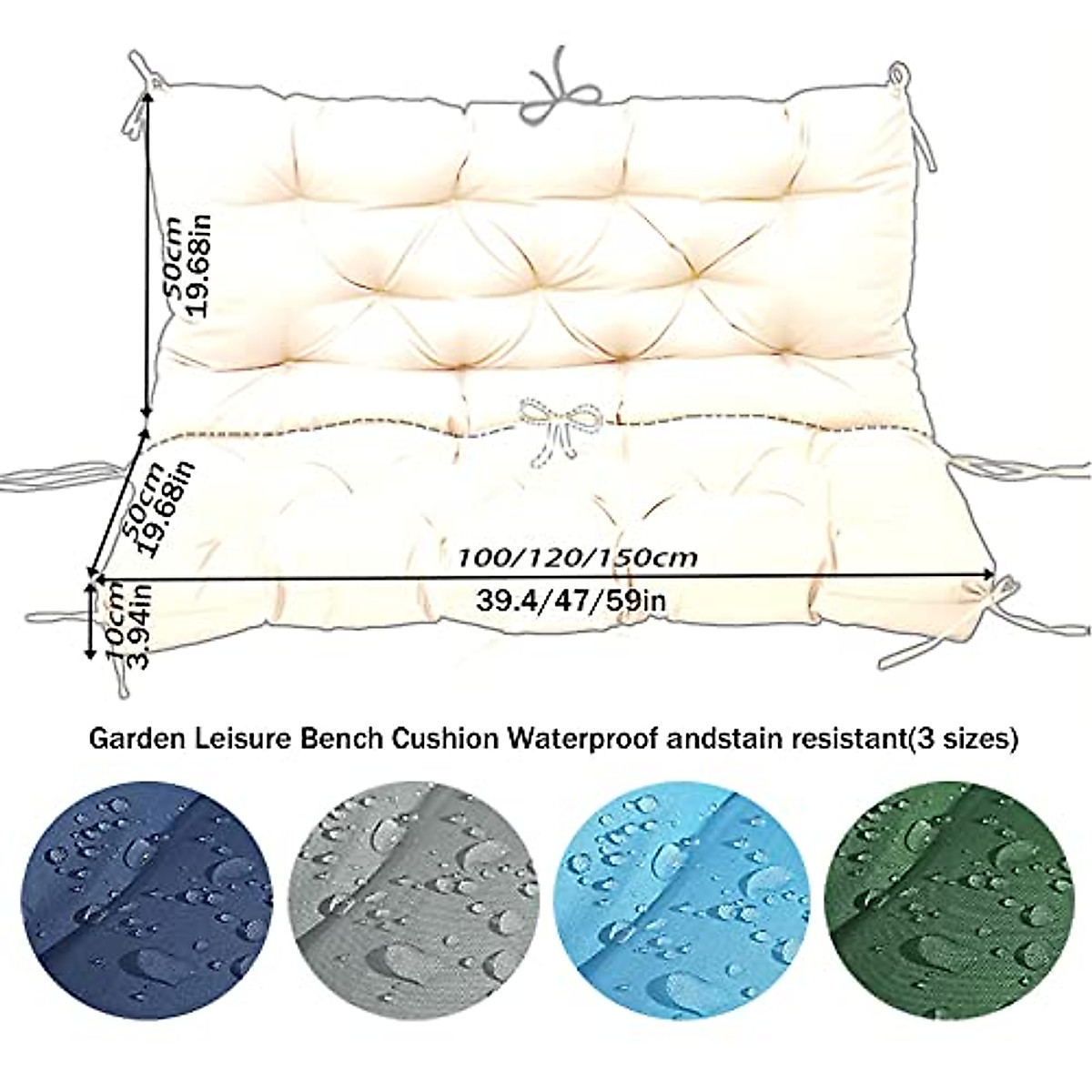 Bench Cushions Swing Cushions Replacement Seat Pad,2-3 Seater Waterproof Overstuffed Bench Cushion,Thicken 5"Outdoor Loveseat Cushions with Ties,for Porch Garden Furniture Patio Lounger/blue 40x40"