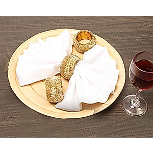 Goroly Home Beaded Napkin Rings Set of 4, Hand Made Round Beaded Napkin Rings Perfect for Christmas, Thanksgiving, Family Gatherings - A Beautiful Complements to Your Dinner Table Décor - Gold