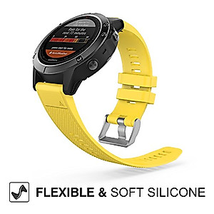 MoKo 22mm Band Compatible with Garmin Fenix 7/Fenix 6/6 Pro/Fenix 5/5 Plus/Forerunner 965/955/945/935/Aproach S60/S62/Quatix 6 /MARQ Smart Watch, Soft Silicone Replacement Strap, Yellow
