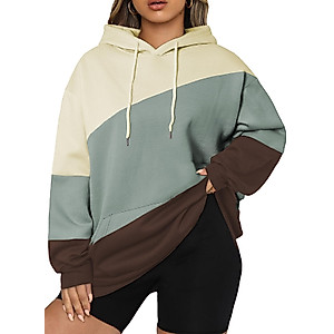 Eytino Women Plus Size Hoodies Sweatshirts Long Sleeve Colorblock Drawstring Hooded Tops Fall Clothes 2023 Fashion Outfits,3X Green