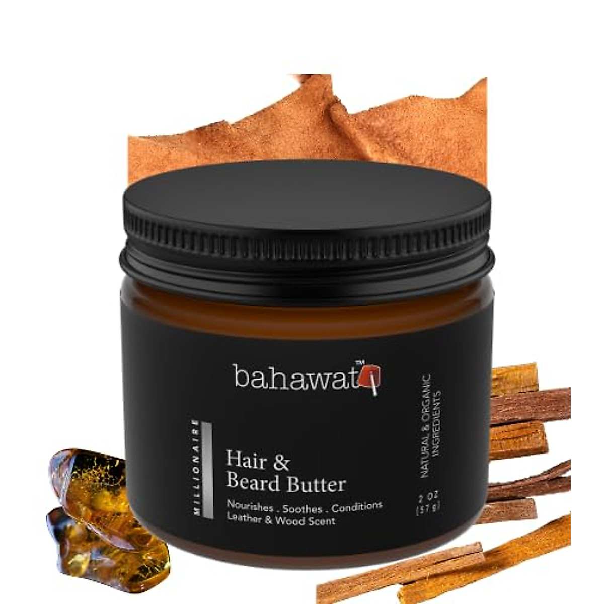 BAHAWAT Beard Butter for Men Leave-in Conditioner Leather, Sandalwood - Strengthen, Soften & Moisturize While Relieving Itch – Made in USA with Organic, Natural Ingredients Best Beard Butter -2 oz