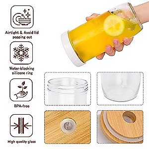 Moretoes 4pcs 24oz Glass Cups with Lids and Straws, Mason Jar Cups, Iced Coffee Tumblers for Jumbo Smoothie, Bubble Tea, Cold Brew, Soda