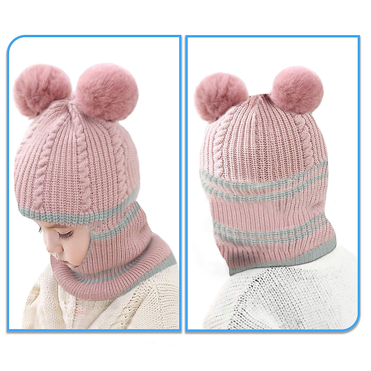 Kids Winter Hat Scarf Mitten Set, Unisex Infant Toddler Baby Girls Hat Scarf 2-5T (Pink)