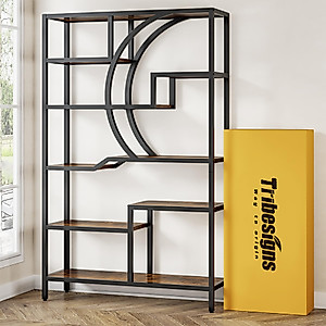 Tribesigns 69" Tall Bookshelf, Industrial 6-Tier Etagere Bookcase, Freestanding Open Book Shelves, Wood Storage Display Shelving Unit with 9 Open Shelves for Home Office, Rustic Brown