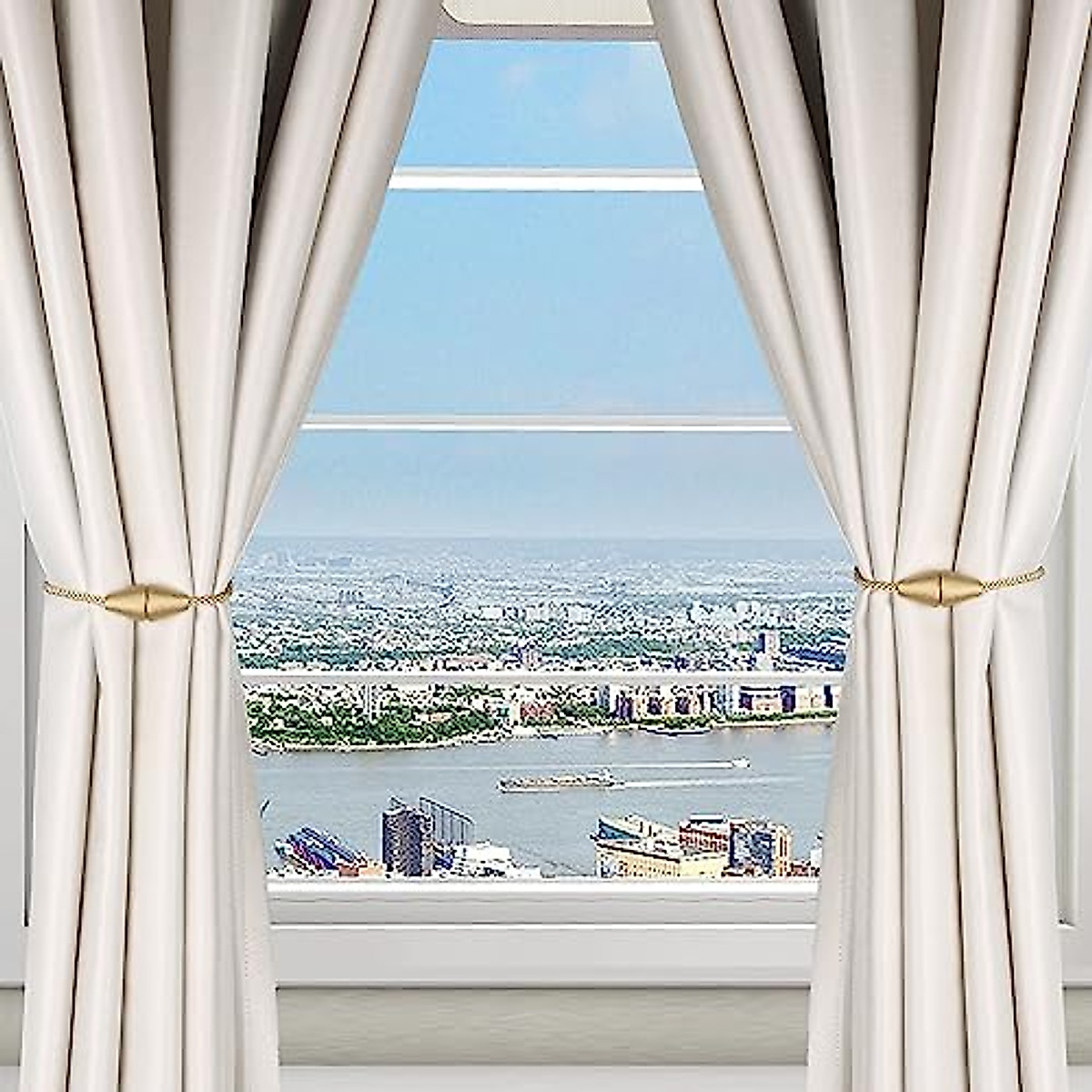 Groleca 4 Pack Magnetic Curtain Tiebacks Curtain Holdbacks Curtain Ties Curtain Pull Backs Modern Rope Tiebacks Drapery Holdbacks Tie Backs for Curtains (Gold,Cone-4 PCS)