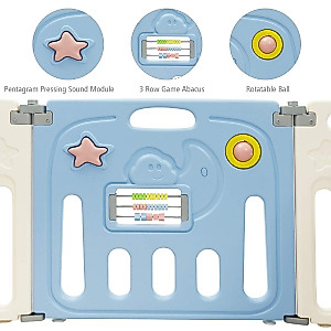 HONEY JOY Baby Play Yards, 14 Panel Foldable Baby Playpen, Anti-Slip Base & Lockable Safety Gate, Indoor Large Baby Fence Play Area for Babies and Toddlers (Multicolor, 14 Panel)