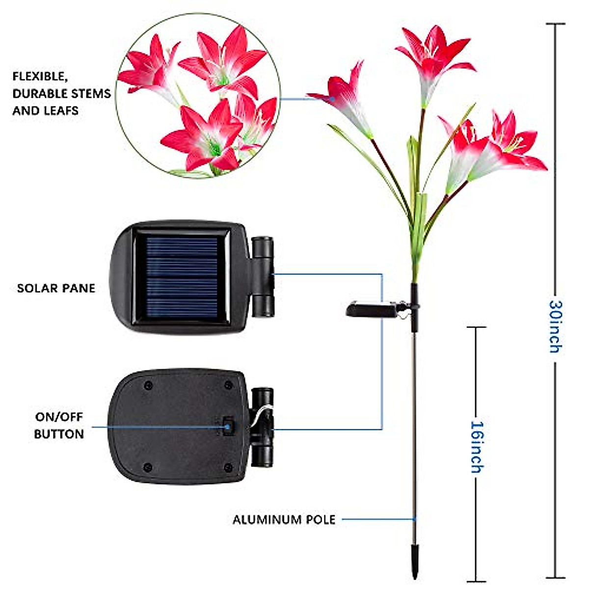 GIGALUMI Mother's Day Gifts, Solar Outdoor Flower Lights, 4 Pack Waterproof Solar Garden Light, Color-Changing Outdoor Light, Solar Lily Flower, Unique Gifts for Dear Mother from Daughter, Son