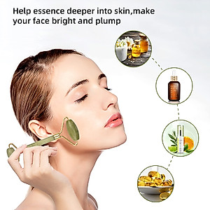 ideayard Face Roller and Gua Sha Set - Jade Roller Anti Aging Massager Tool - Natural Jade Roller for Face and GuaSha Stone for Body - Beauty Roller Skin Care Tools Kit for Slimming & Firming(Green)