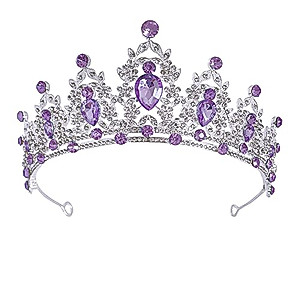 LKBBC Silver with Purple Crown, Crystal Mermaid Birthday Fairy Crown,Princess Sweet 16 Quinceanera Queen Tiara Headband
