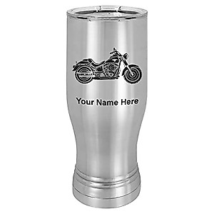 LaserGram 14oz Vacuum Insulated Pilsner Mug, Motorcycle, Personalized Engraving Included (Stainless Steel)