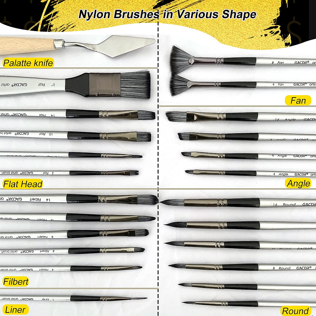 GACDR Acrylic Paint Brush Set, 24 Pieces Paint Brushes for Acrylic Painting with Cloth Roll Case and 2 Sponges, Pinceles para Acrilico for Oil Watercolor Gouache…