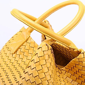 Women Vegan Leather Hand-Woven Tote Handbag Fashion Shoulder Shopper Bag Top-Handle Large Capacity Underarm Bag With Purse