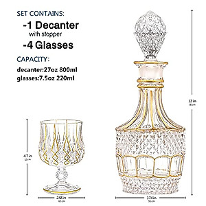 SALADAYS Whiskey Decanter and Glasses Set, Gold Crystal Decanter Set with 4 Whiskey Glasses, Gift Box, Perfect for Bourbon, Scotch and Wine - Gifts for Men