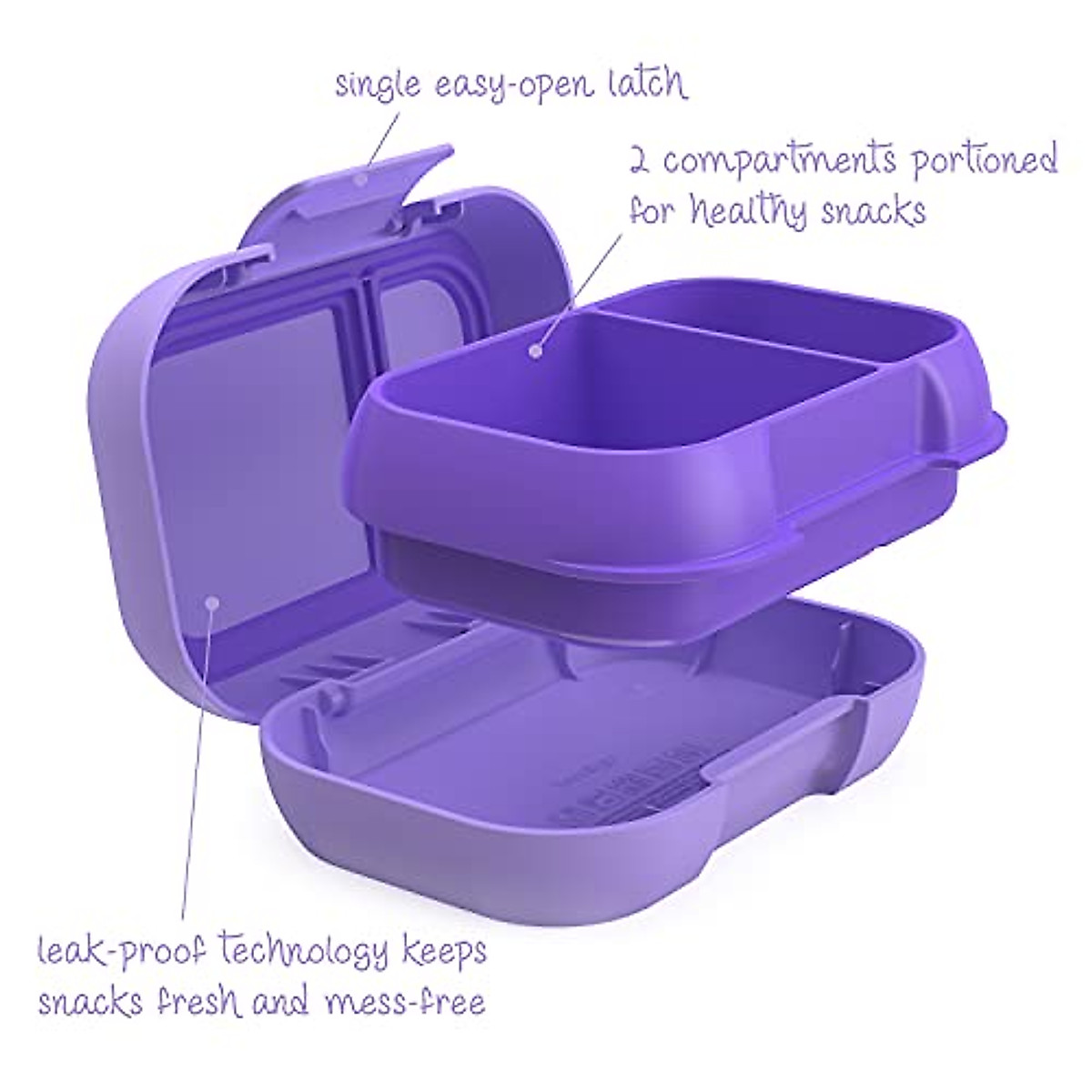 Bentgo Kids Snack - 2 Compartment Leak-Proof Bento-Style Food Storage for Snacks and Small Meals, Easy-Open Latch, Dishwasher Safe, and BPA-Free - Ideal for Ages 3+ (Purple)