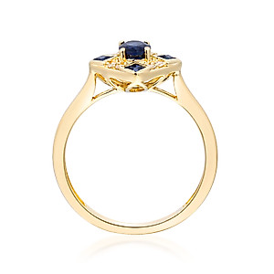 Gin & Grace 10K Yellow Gold With Natural Blue Sapphire &Natural Diamond (I1) Ring for Women., Metal gemstone, Sapphire