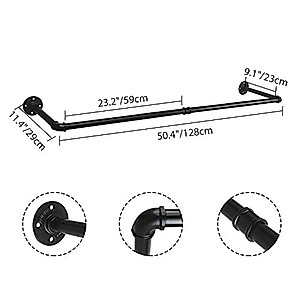 GeilSpace Industrial Pipe Clothes Hanging Bar, Wall-Mounted Clothes Rack, Garment Rack, Space-Saving, Holds up to 50lb, Easy Assembly, Black (48 Inch)