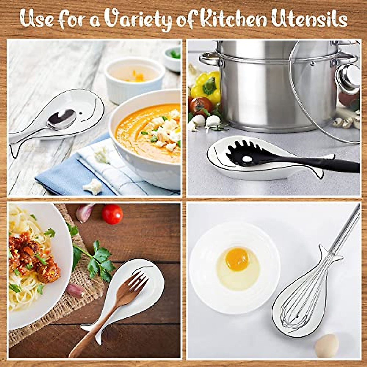 LotFancy Spoon Rest, Ceramic Spoon Holder for Kitchen Counter, 9.1 (L) x 4.5(W), Large Spatula Holder for Stove Top, Farmhouse Utensil Rest for Ladle, Teaspoon, Whale Shape