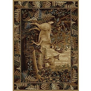 Fern Deer Novelty Lodge Pattern Beige Rectangle Area Rug, 5' x 7'