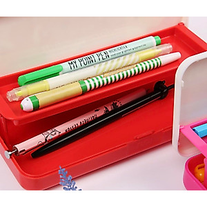 Bandal & Neoul KITTY's 2 Layer Levered Pencil Case - 2 Designs (Polka dots in red)