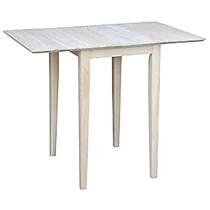 Pemberly Row Unfinished Natural Wood Dining Table for 4 People, Foldable Drop Leaf Rectangular Table for Kitchen
