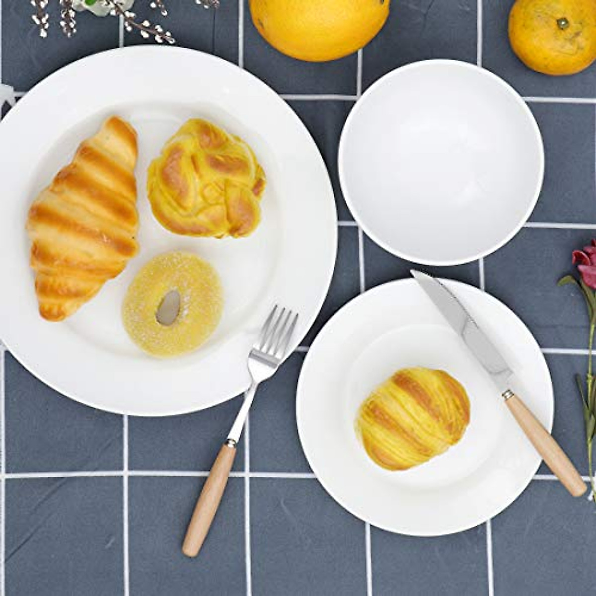 Nouva 18 Piece Dinnerware Set, Plates Snack Plates Bowls for Kitchen, Service for 6, White Dishes Dinnerware Sets Microwave safe Dishwasher safe