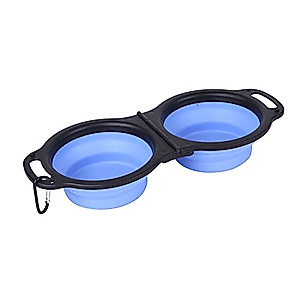 AHEGAS Dog Food Bowl Travel Silicone Double Pet Bowl ( Color : Blue )