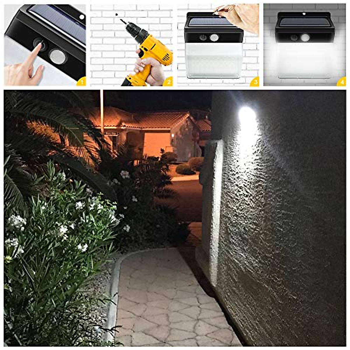 Solar Wall Lights Outdoor, 136 LED Motion Sensor Security Light, Waterproof Backyard Light for Front Door, Garden Driveway Porch Walkway Pool Patio Deck, Yard, Garage (2 Pack)