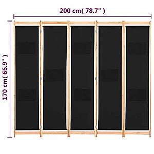 5-Panel Room Divider Black 78.7"x66.9"x1.6" Fabric,Freestanding Folding Screens Privacy Screen Wall Divider Portable Suitable forHome Office Restaurant Bedroom
