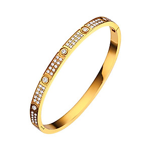 Love Friendship Bracelets Bangle Gold Silver with Cubic Zirconia Stainless Steel Jewelry Oval Bracelet Birthday for Her Women Teen Girls with Gifts Box (Gold, Stainless Steel)