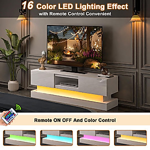 Koifuxii White LED TV Stand - Modern TV Stand with Led Lights and Storage Drawers for TVs up to 70 Inch - Gaming TV Entertainment Stand for Living Room, Bedroom