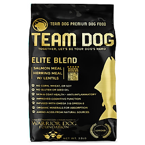 Team Dog Elite Blend Salmon Dog Food with Herring & Lentils | High Protein Dog Food for Sensitive Stomachs & Skin | Chicken Free, Gluten Free, GMO Free, No Corn, Wheat or Soy (15 lb Dry Dog Food)