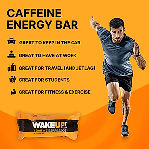 WAKE UP! Caffeinated Chocolate Protein Bars Gluten Free, Vegan, 350mg of Caffeine Energy, Kosher to help Boost Focus and Clarity (1 Bar = 3 Espressos) 6 Pack