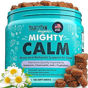 Mighty Paw Waggables Calm (Made in The USA) | Calming Chews for Dogs, Melatonin Dog Calming Treats for Normal Stress & Separation. Sleeping Aid for Dogs & Behavior Calming Dog Treats,120 Count