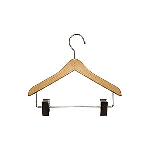 NAHANCO MINI6RC12 Deluxe Flat Wooden Pet, Doll Clothes, Accessory, Jewelry Hanger with Chrome Hook Ball end with Clips, 6", Natural (Pack of 12), Natural Finish