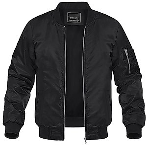 MAGNIVIT Black Bomber Coat Mens Jacket Fashion Trendy Mens Bomber Coats Lightweight Windbreaker Jackets Lightweight Full Zip Flight Jacket