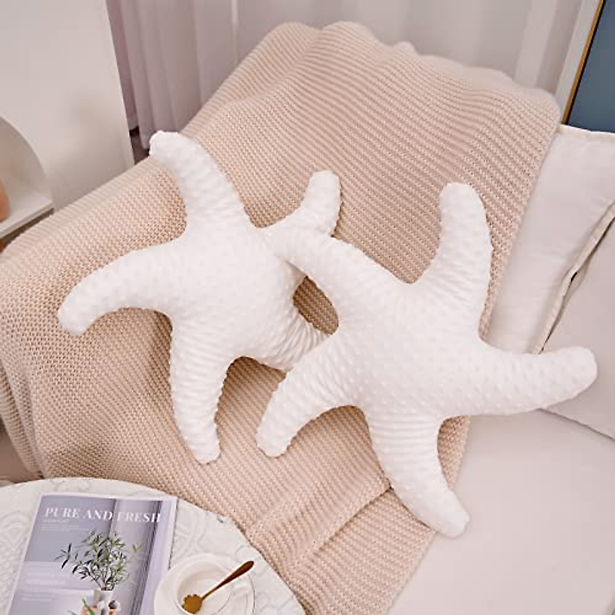Marble Empire White Starfish Pillow Beach Themed Decorative Throw Pillows Soft Ocean Bedding Coastal Decor for Home Cute Star Shaped Stuffed Animal Plush for Small Couch Bed Bedroom Living Room