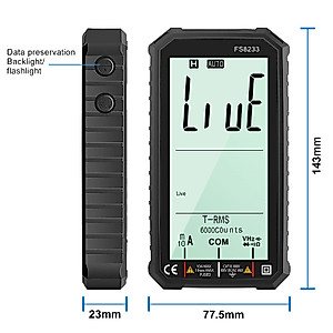 BlumWay 4.7 Inch LCD Digital Multimeter TRMS 6000 Counts Voltmeter Auto-Ranging Fast Measures Voltage Current Amp Resistance Diodes Continuity Duty-Cycle Capacitance Temperature for Automotive
