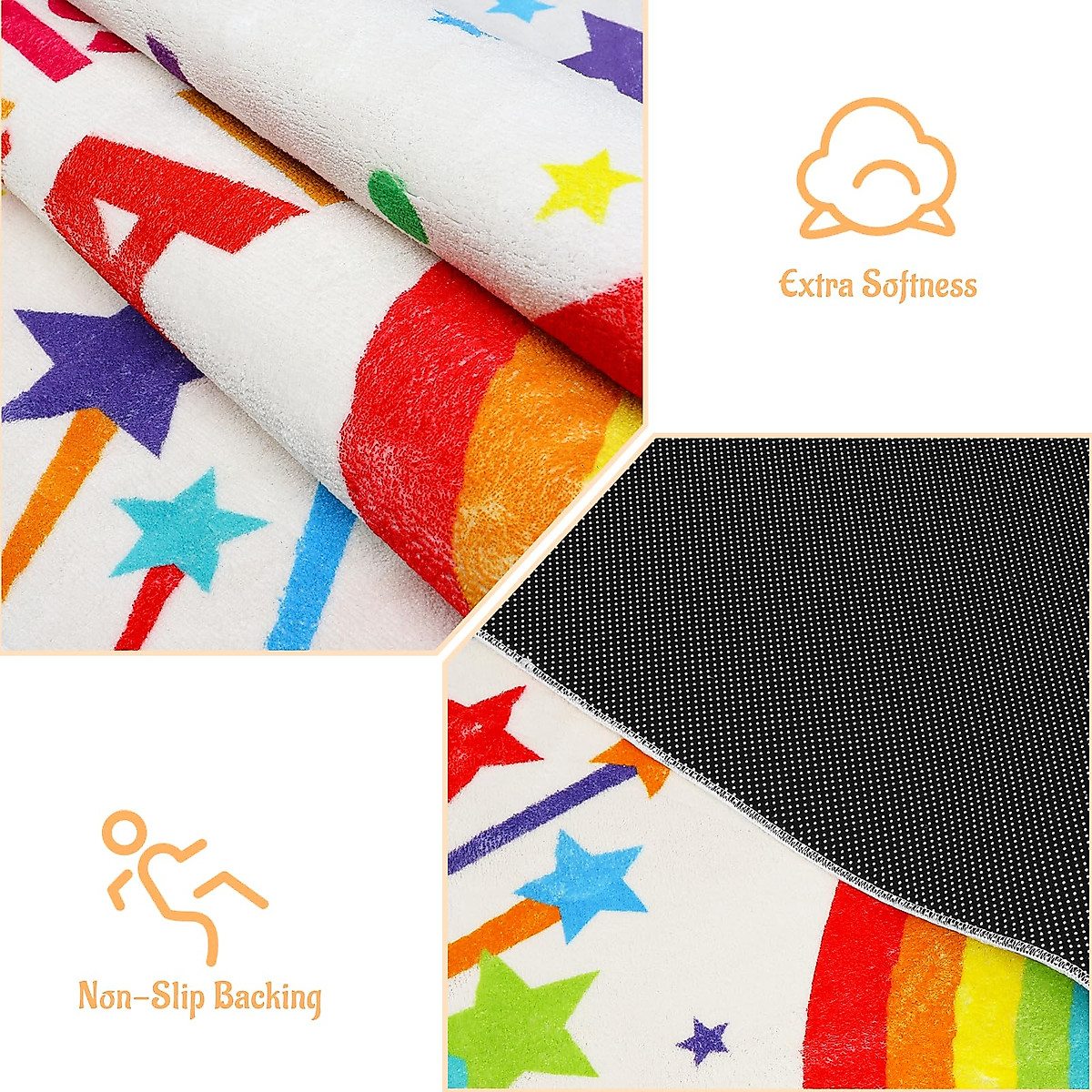 AKASISRUG Rainbow Kids Rug, Washable Colorful Area Rug for Kids Room, Non-Slip Play Mat, Baby Crawling Mat, Kids Floor Mat Carpet Ultra Soft Play Rug for Classroom Playroom Bathroom (78.7X59 INCH)