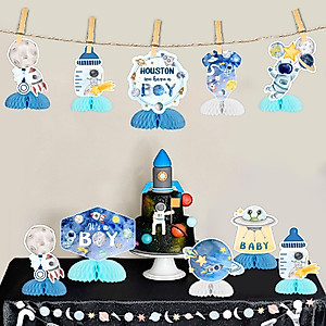 Outer Space Baby Shower Decorations for Boy - 8pcs Space Baby Shower Honeycomb Centerpieces, Planet Astronaut Space Table Toppers for Houston We Have a Boy Baby Shower Party Supplies